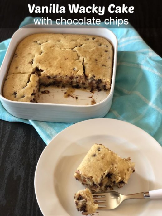Vanilla Wacky Cake with Chocolate Chips - Lynn's Kitchen Adventures
